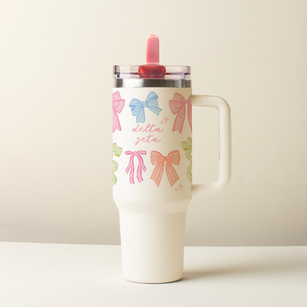 Delta Zeta 40 oz Lifestyle Flip Straw Tumbler Bow Affair – The Darling ...
