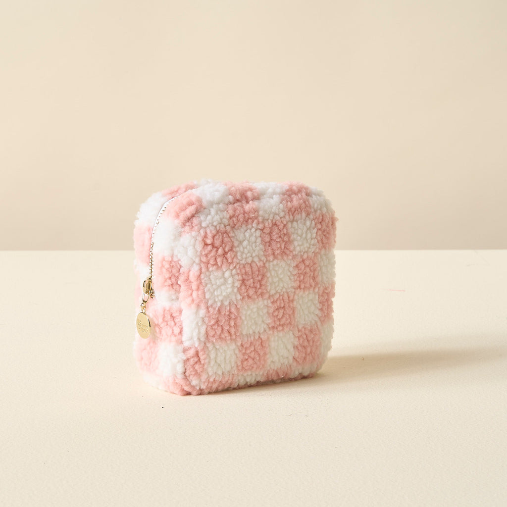 Blush Checker Square Teddy Pouch – The Darling Effect